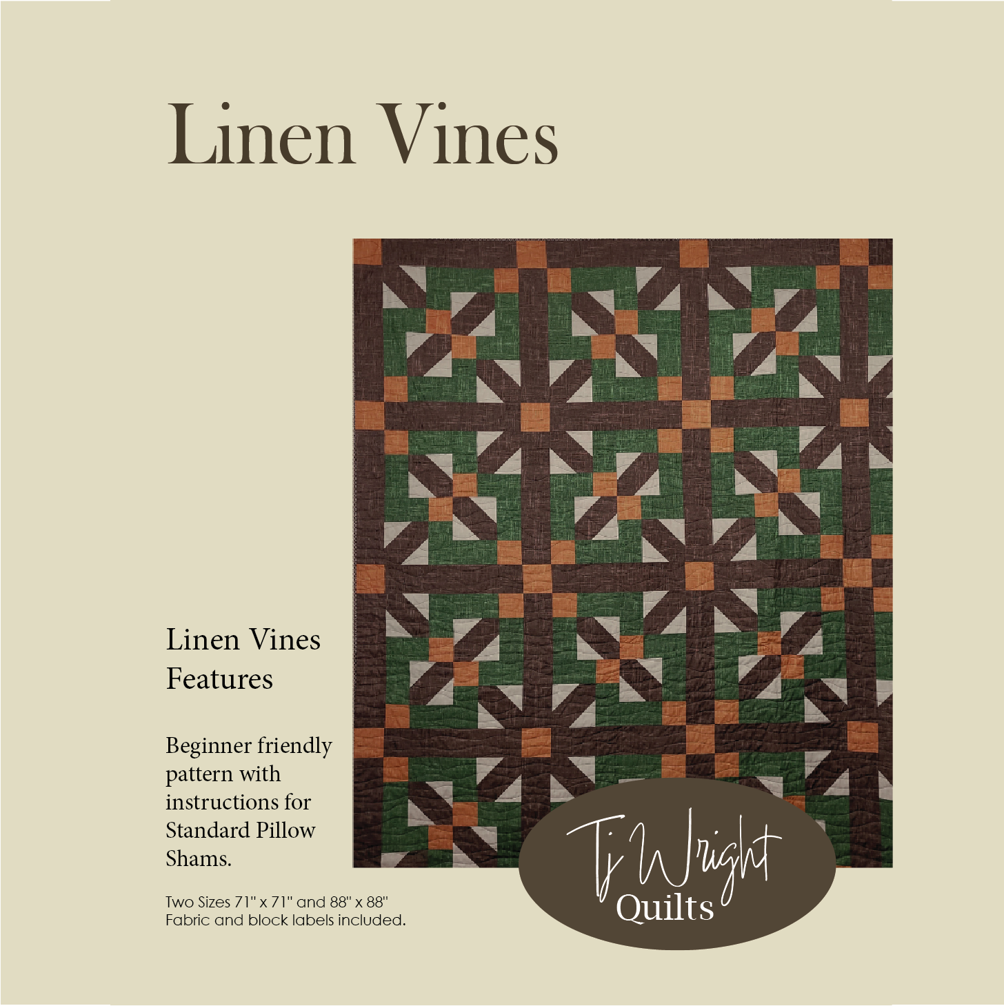 Linen Vines Quilt Pattern Printed Booklet – TJ Wright Quilts